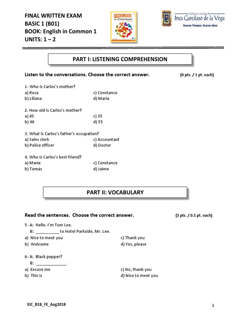 Basic 1b-Final Written Exam PDF | PDF | Language Arts & Discipline