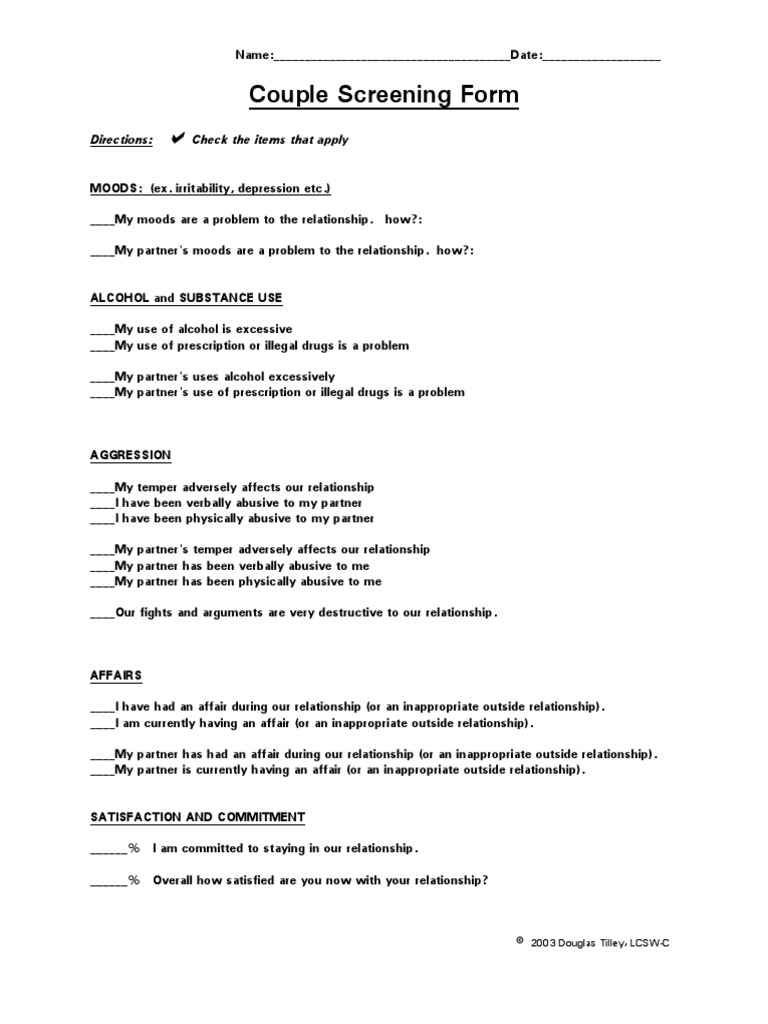 Couples Screening Form | PDF | Substance Abuse | Mood (Psychology)