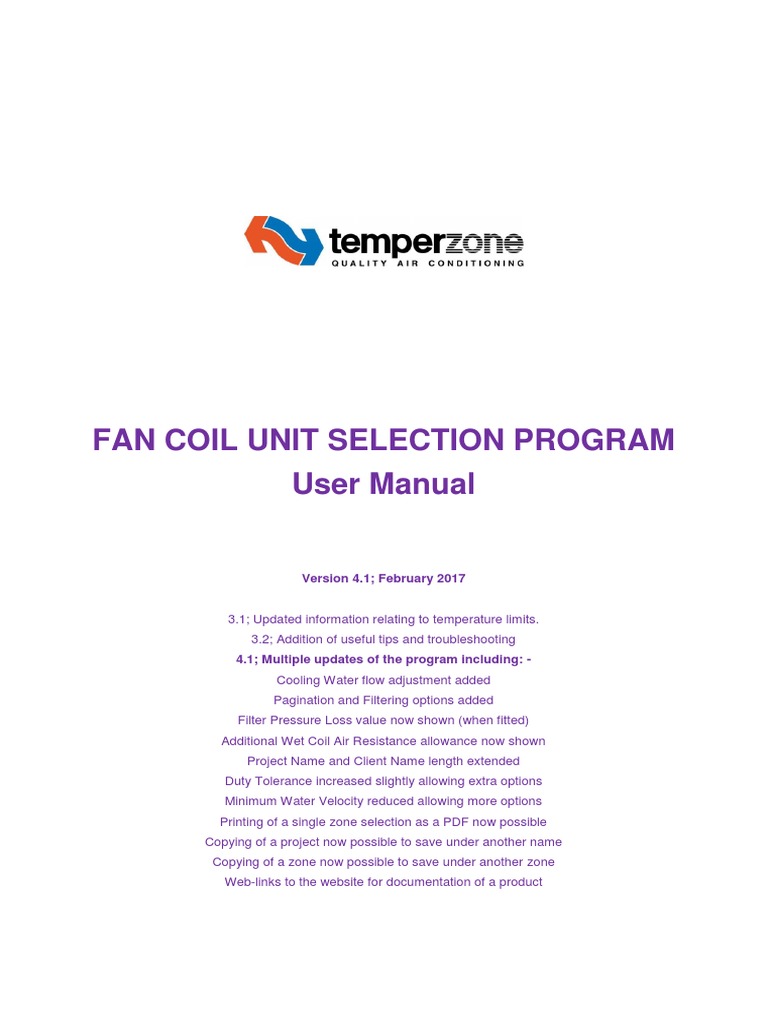 Fan Coil Unit Selection Program User Manual | PDF | Relative Humidity | Air Conditioning
