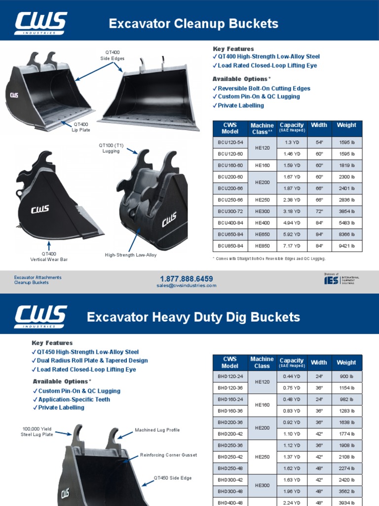 CWS Excavator Bucket Specifications | PDF | Manufactured Goods | Vehicles