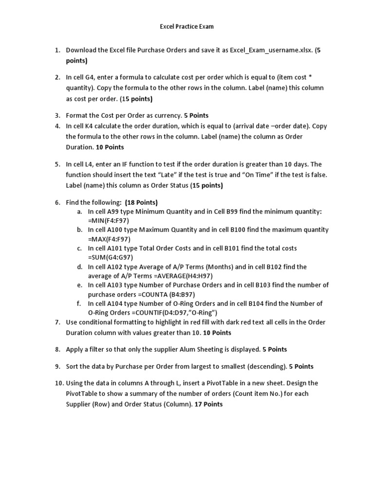 MIST 201 Excel Practice Exam | PDF