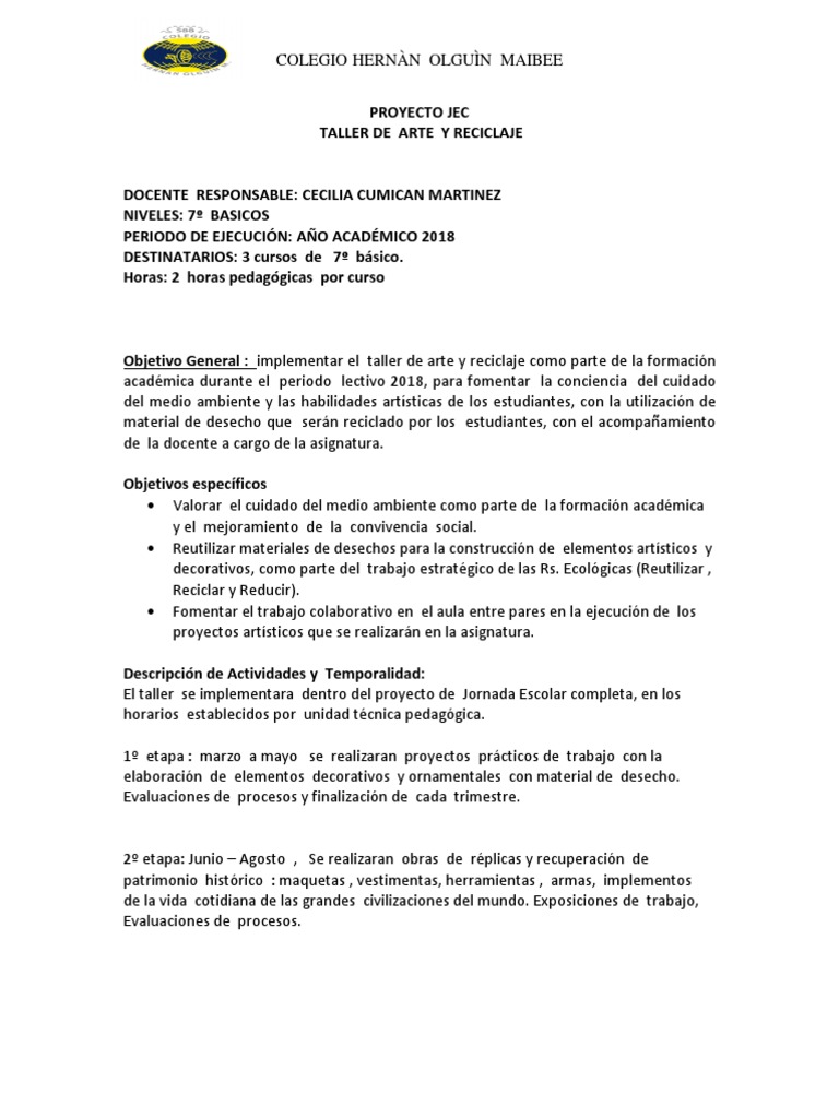 Proyecto Jec Taller | PDF