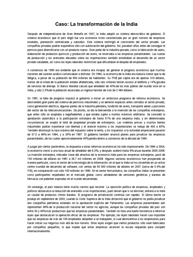 Caso 2 La Transformación de La India | PDF | Privatización | Sistema ...