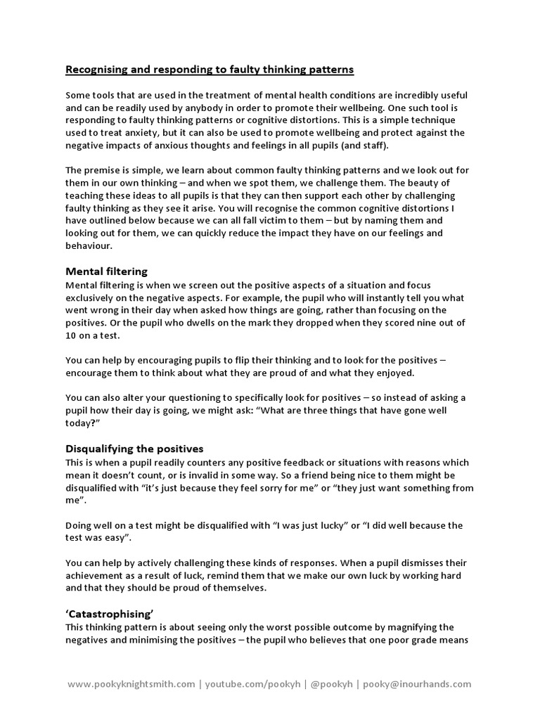 Recognising and Responding To Faulty Thinking Patterns | PDF | Thought ...