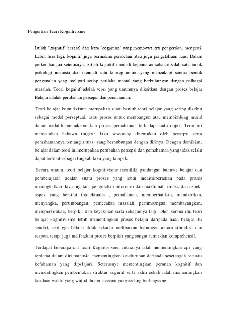 Pengertian Teori Kognitivisme | PDF