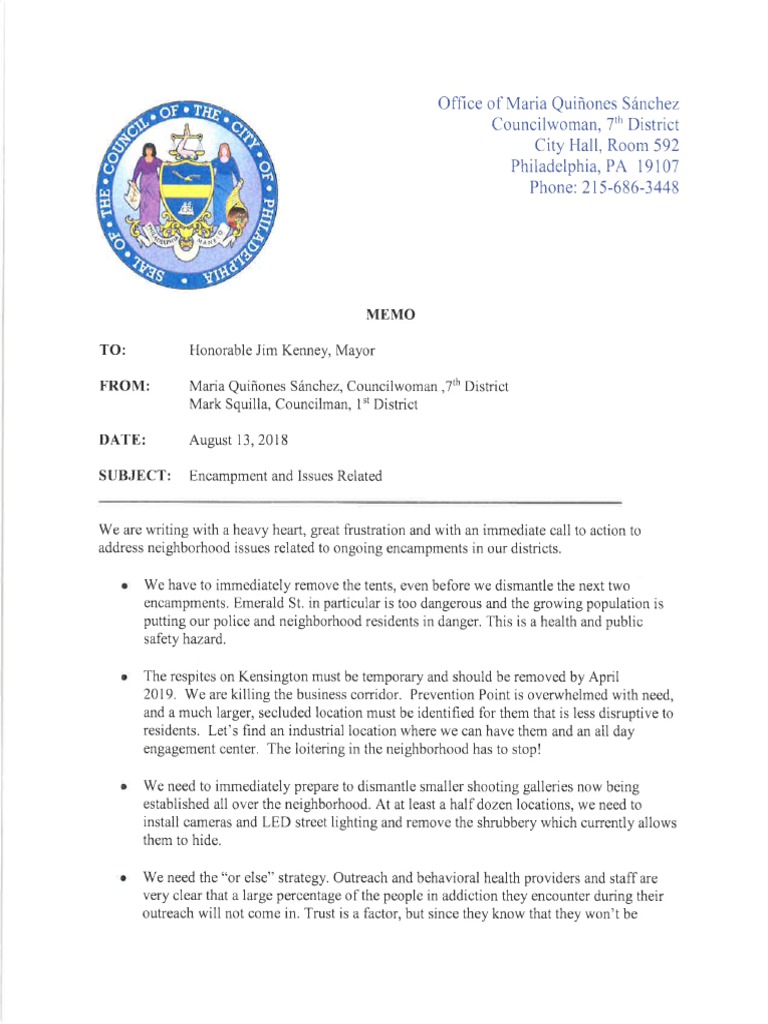 Memo To Mayor Re Encampments August 2018 | PDF