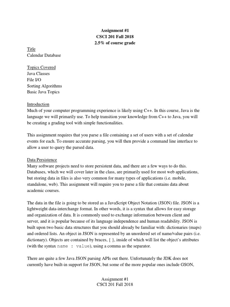 Assignment #1 CSCI 201 Fall 2018 2.5% of Course Grade | PDF | Json | Software Development
