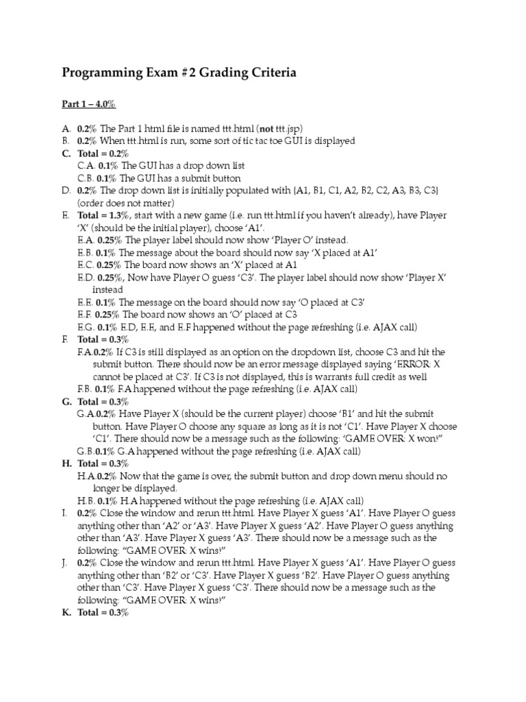 Programming Exam #2 Grading Criteria: Part 1 - 4.0% | PDF | Computing And Information Technology