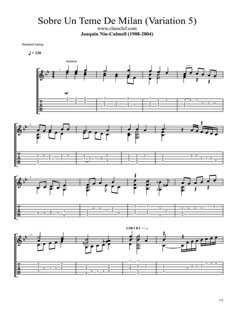 Sobre Un Teme de Milan (Variation 5) by Joaquin Nin-Culmell | PDF