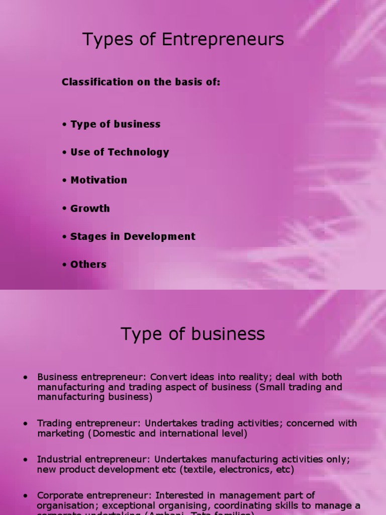 Classification and Types of Entrepreneurship | PDF