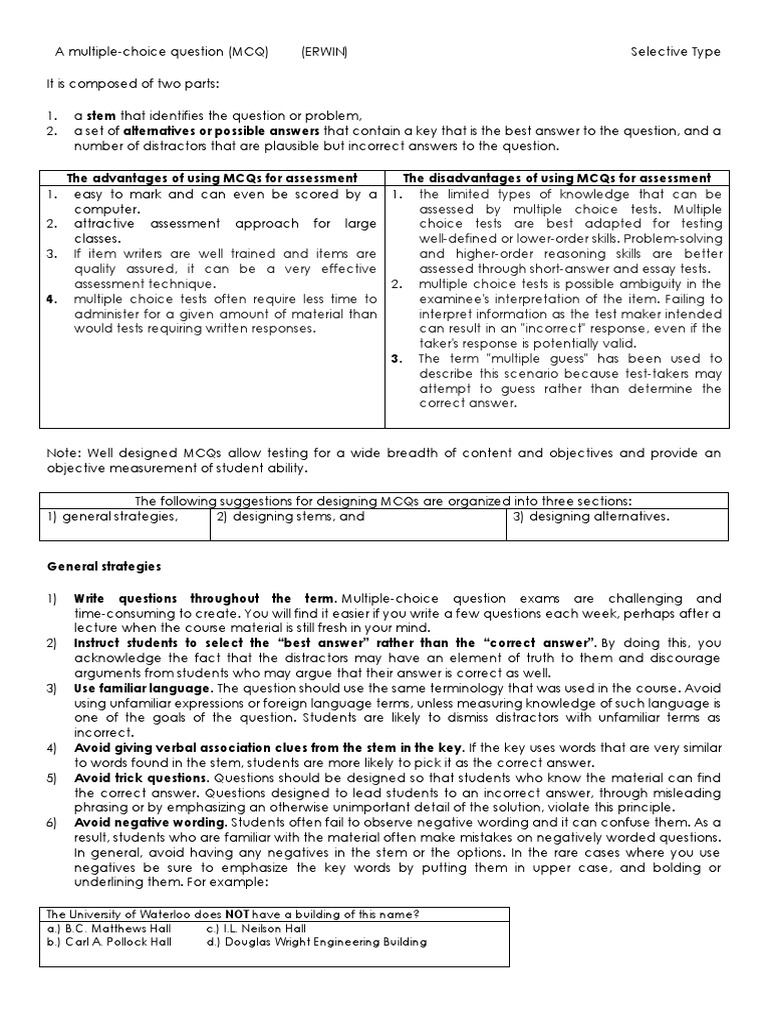 Multiple-choice questions (MCQs) design strategies | PDF | Multiple ...