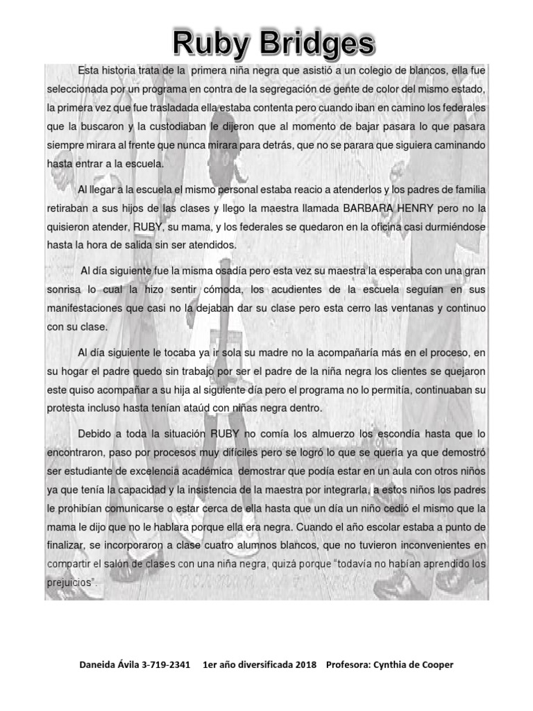 Resumen Ruby Bridges | PDF | Estudiantes | Maestros