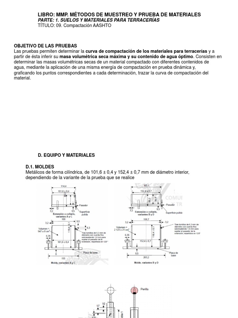 Prueba de Compactación PROCTOR (NORMA SCT) | PDF | Densidad | Sistema ...