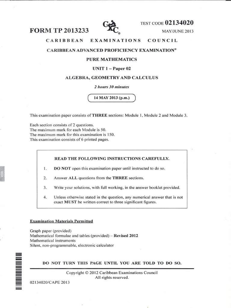 2013 UNIT 1 Paper 2 PDF | PDF