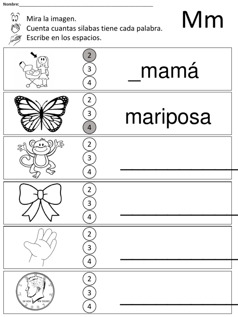 Cuenta Las Silabas y Escribe La Palabra | PDF | Idiomas | Artes del ...