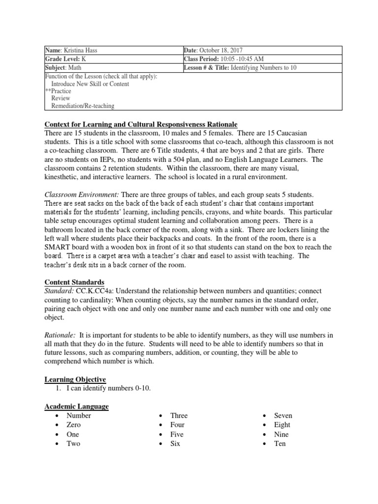 Ech 320 Number Identification Center | PDF | Classroom | Teachers