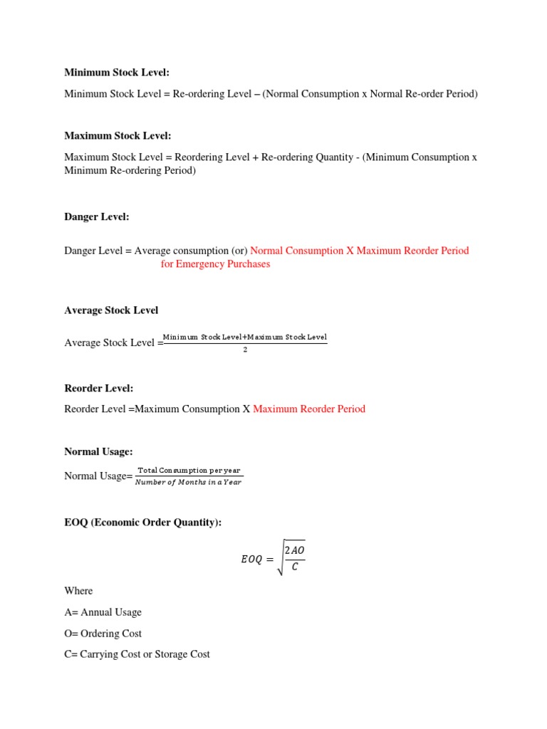 Materials Management Formulas | PDF
