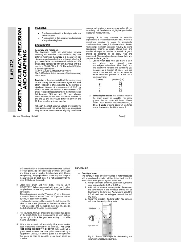 Lab 2 Density Accuracy Precision and Graphing | PDF | Density ...