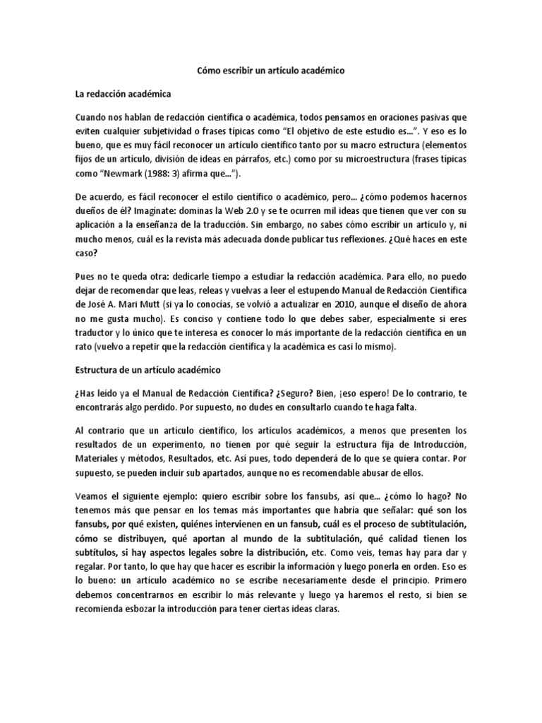 Cómo Escribir Un Artículo Académico | Ensayos | Información