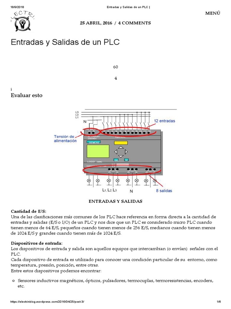 Entradas y Salidas en PLC: Guía Completa | PDF | Relé | Transistor