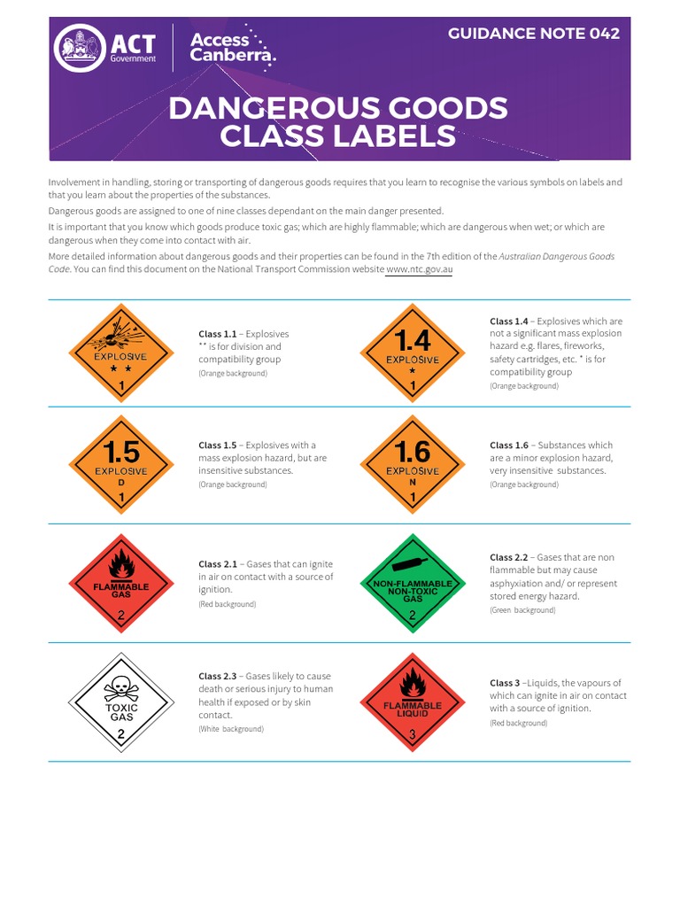 Dangerous Goods Class Labels: Guidance Note 042 | PDF | Dangerous Goods ...