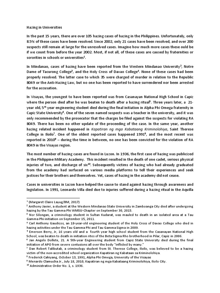 Hazing in Universities | PDF | Fraternities And Sororities | Criminal Law