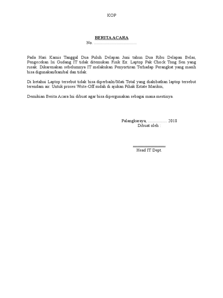 Surat Permohonan Write-Off Aset | PDF