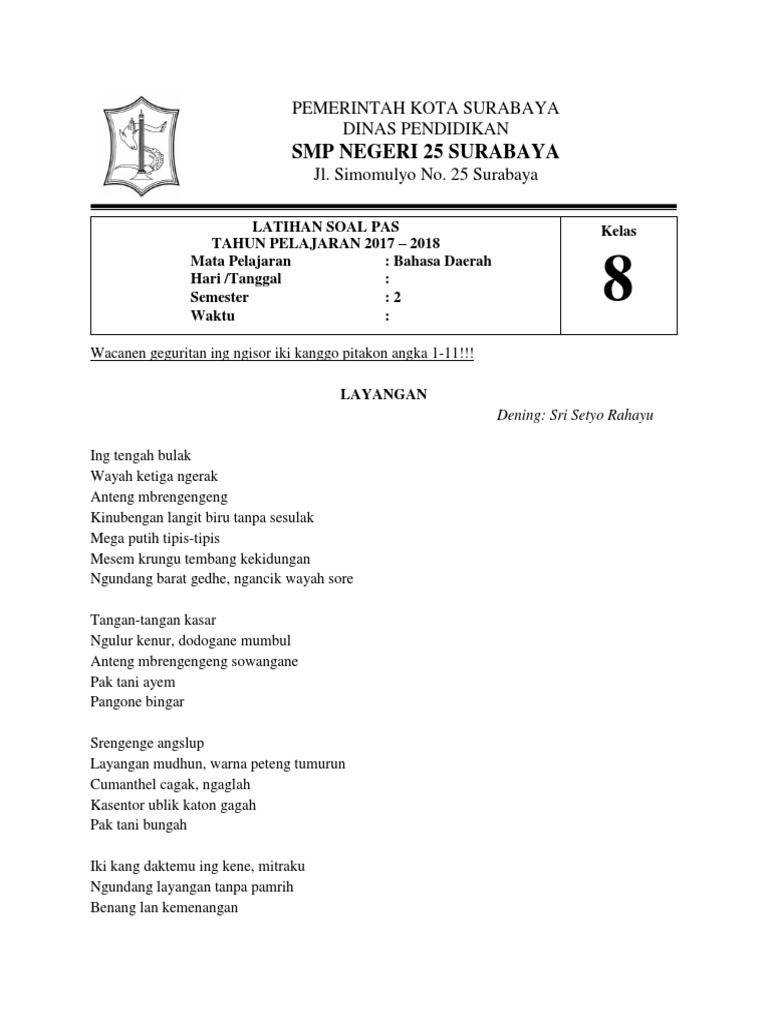 Latihan Soal Pas Bahasa Jawa | PDF