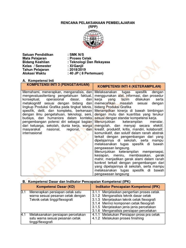 RPP Proses Cetak SMK XI Ganjil | PDF