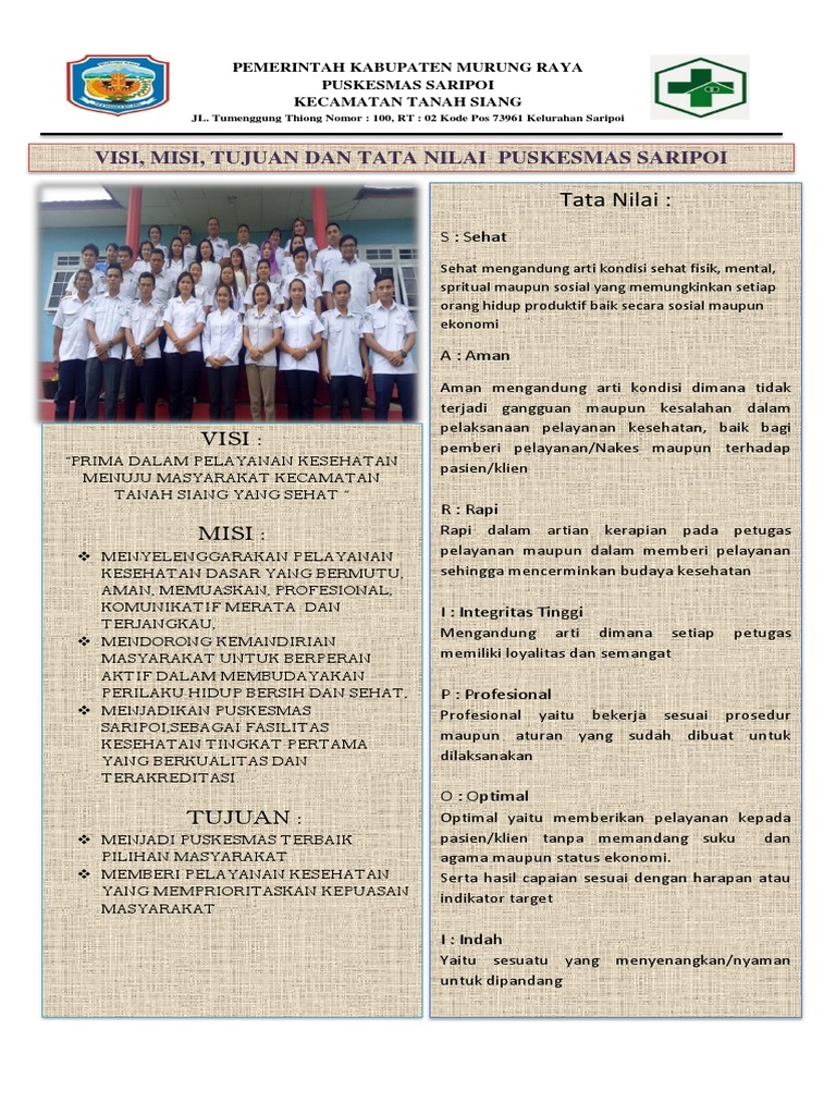 Visi Misi Dan Tata Nilai PKM Saripoi (p1m, l60cm) | PDF