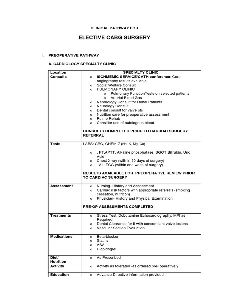 CABG Clinical Pathway-2 PDF | PDF | Cardiology | Surgery