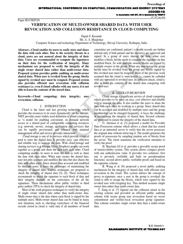 Verification of Multi-Owner Shared Data With User Revocation and Collusion Resistance in Cloud ...