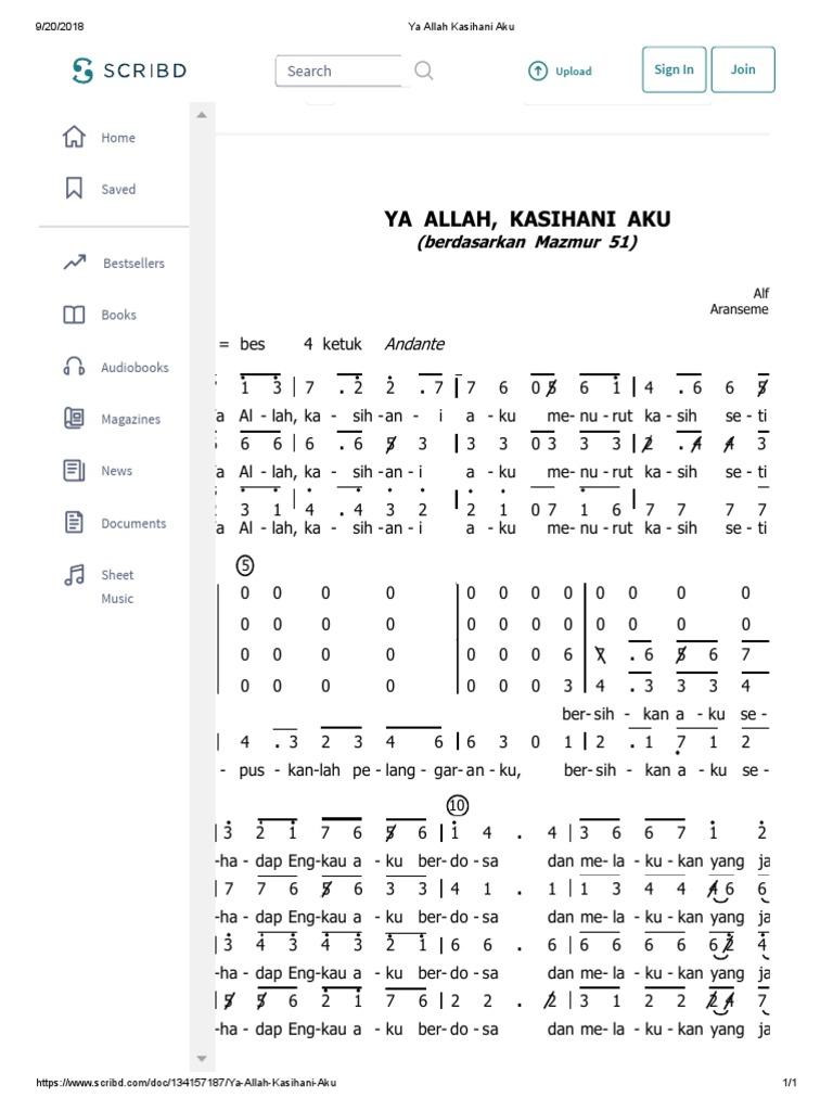 Kunci Gitar dan Partitur "Ya Allah" | PDF