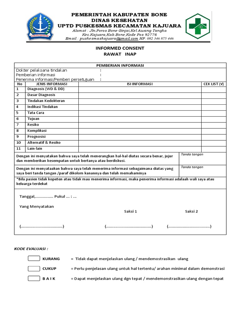 Rawat Inap Blanko RM Informed Consent | PDF
