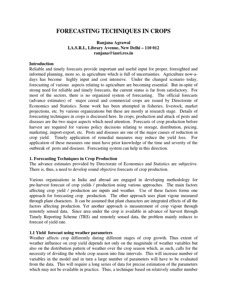 4 Forecasting Techniques In Crops Pdf Regression Analysis Forecasting