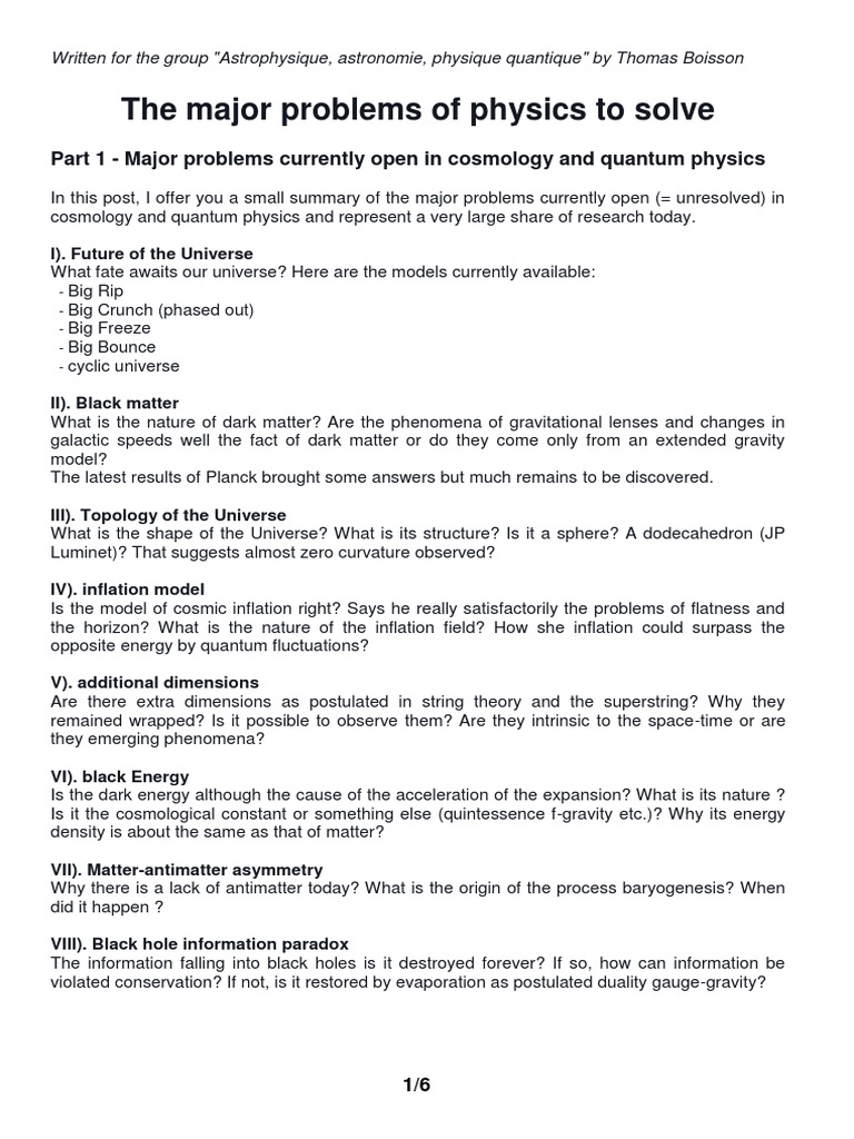 Major Open Problems in Physics | PDF | Neutrino | Black Hole