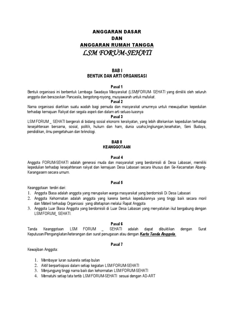 Anggaran Dasar Ormas SKN | PDF