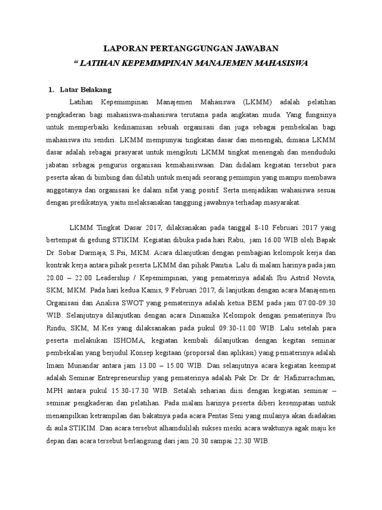 Contoh LPJ LKMM | PDF