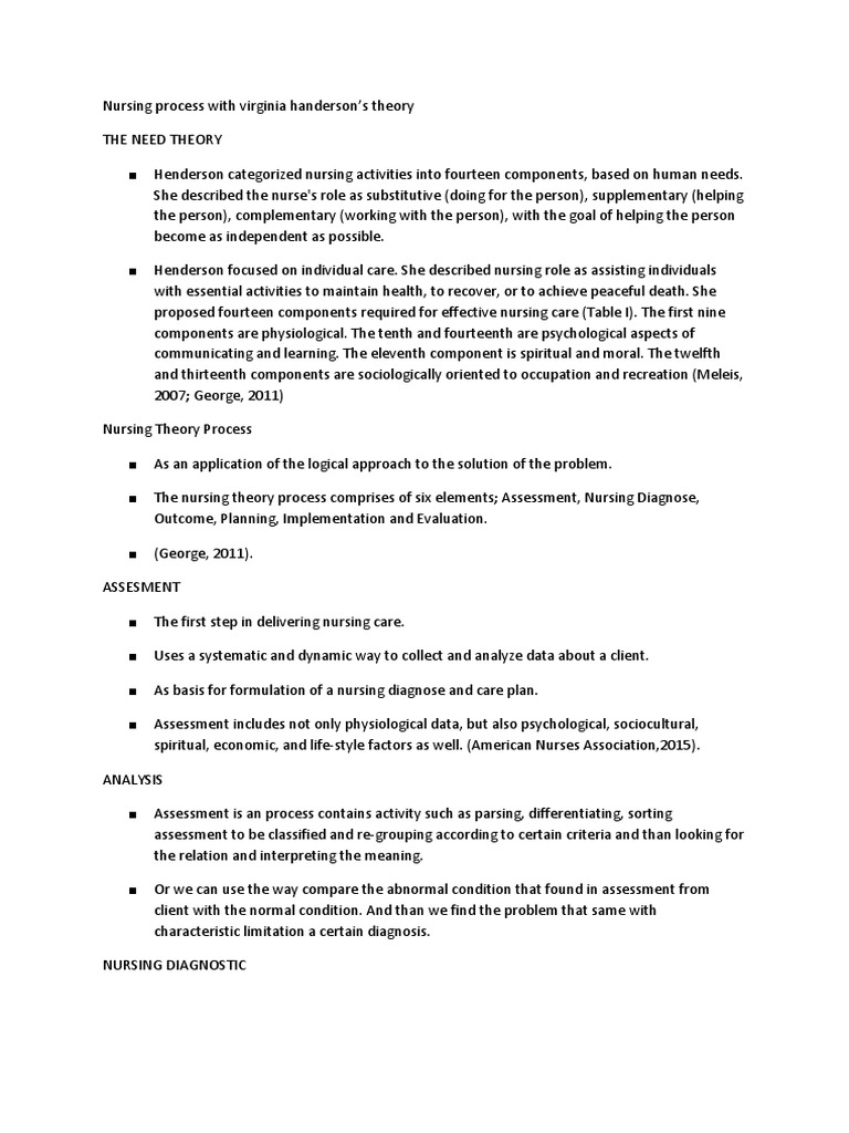 Nursing Process With Virginia Handerson | PDF | Nursing | Medical Diagnosis