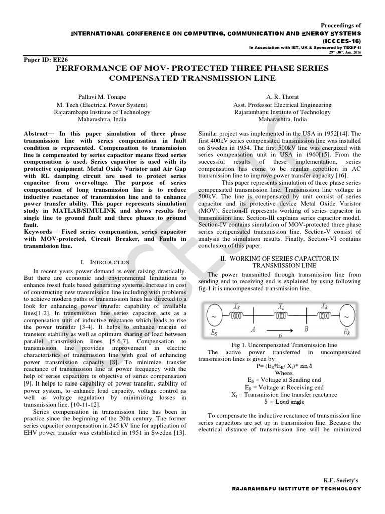 Performance of Mov - Protected Three Phase Series Compensated ...