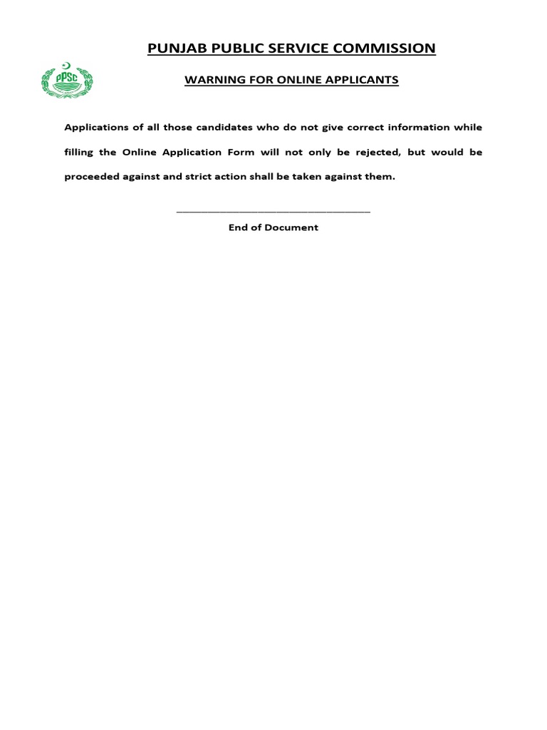 Warning PPSC Online Applicants | PDF