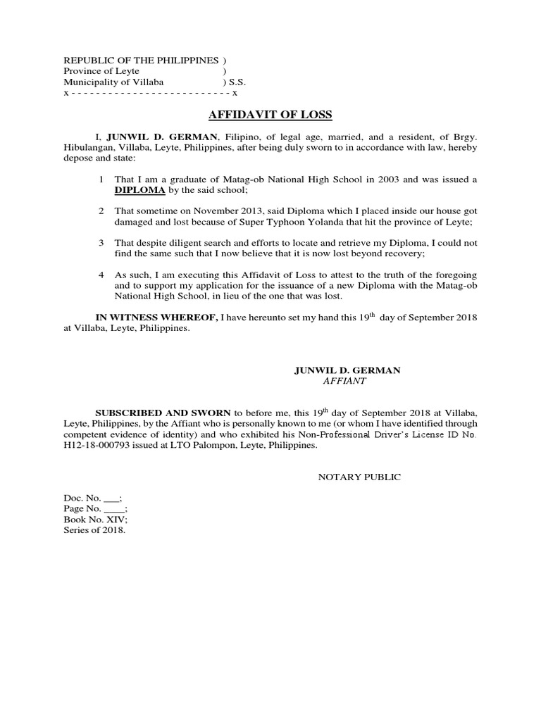Affidavit of Loss.. Diploma | PDF