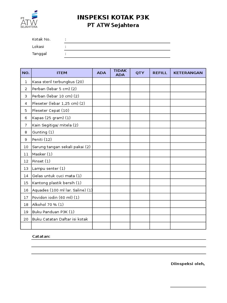 Checklist P3K Rev 1 | PDF