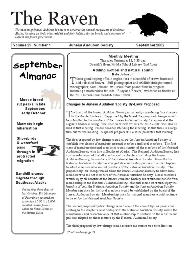 The Raven: Changes To Juneau Audubon Society By-Laws Proposed | PDF ...