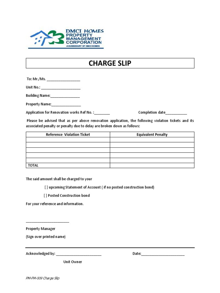Pm-fm-009 Charge Slip | PDF