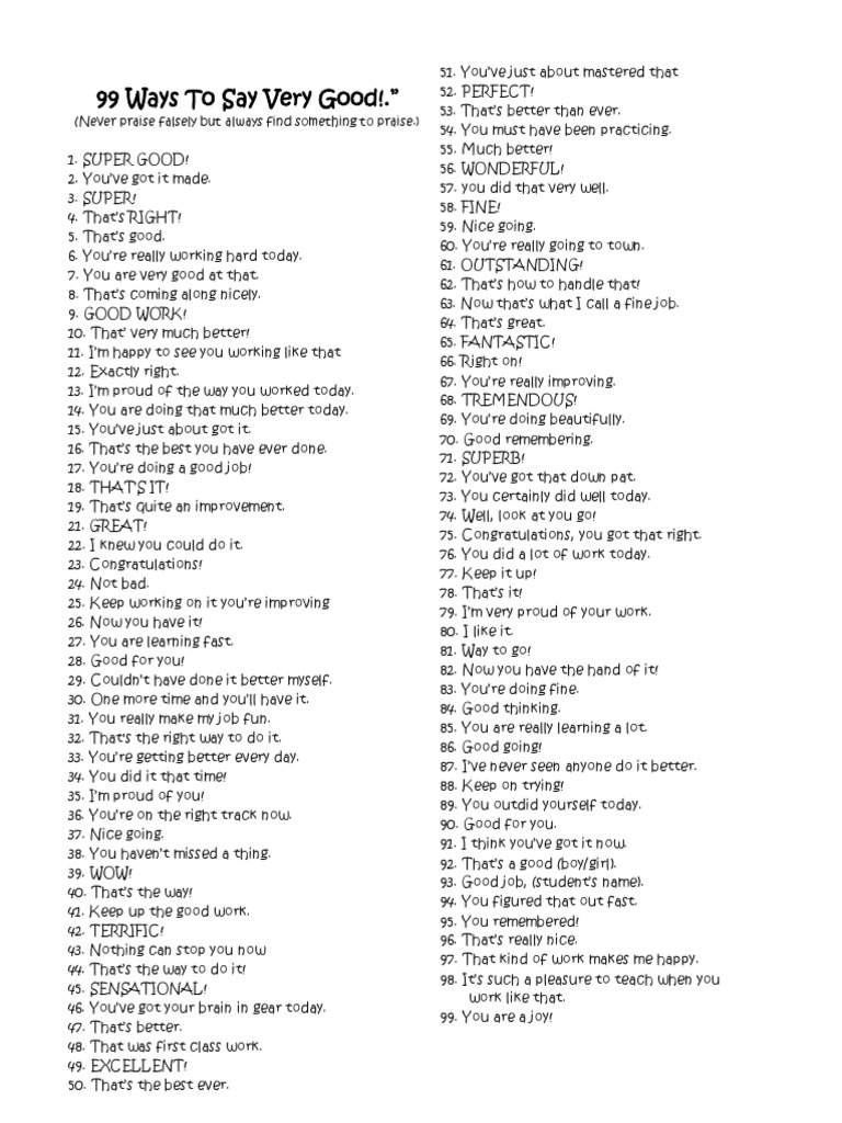 99 Ways To Say Very Good | PDF | Leisure