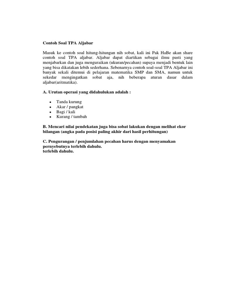 Contoh Soal TPA Aljabar | PDF