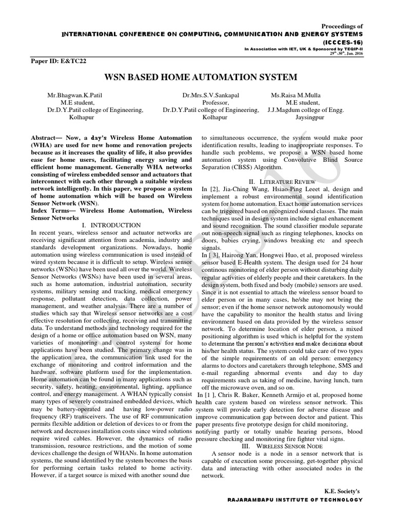 WSN Based Home Automation System | PDF | Wireless Sensor Network | Networks