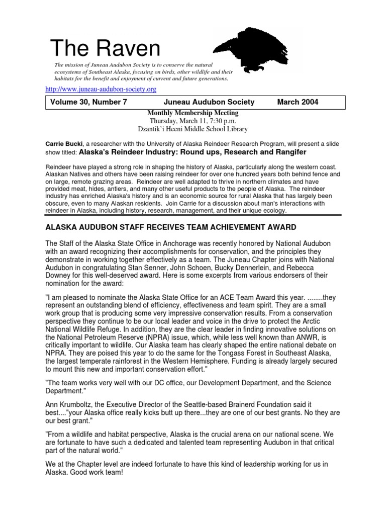 The Raven: Volume 30, Number 7 Juneau Audubon Society March 2004 | PDF ...