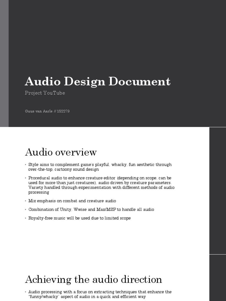 Audio Design Document: Project Youtube | Download Free PDF | Sound ...
